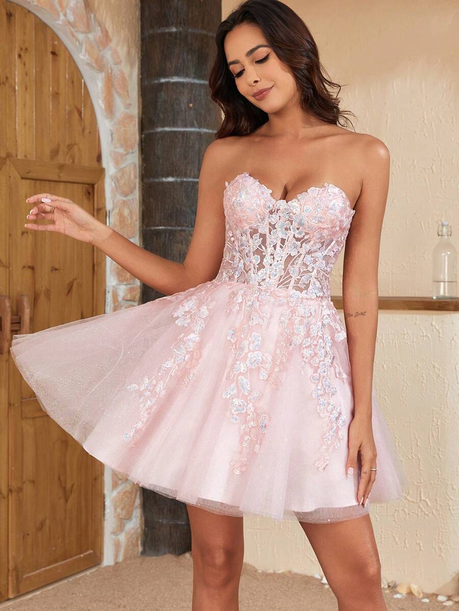 Tulle Tiered Homecoming Dress 2024 Short Sparkly Lace Corset Layered ...