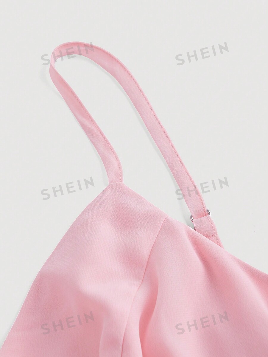 SHEIN MOD Plus Size Pink Irregular Midi Dress With Folded Chest Cups ...