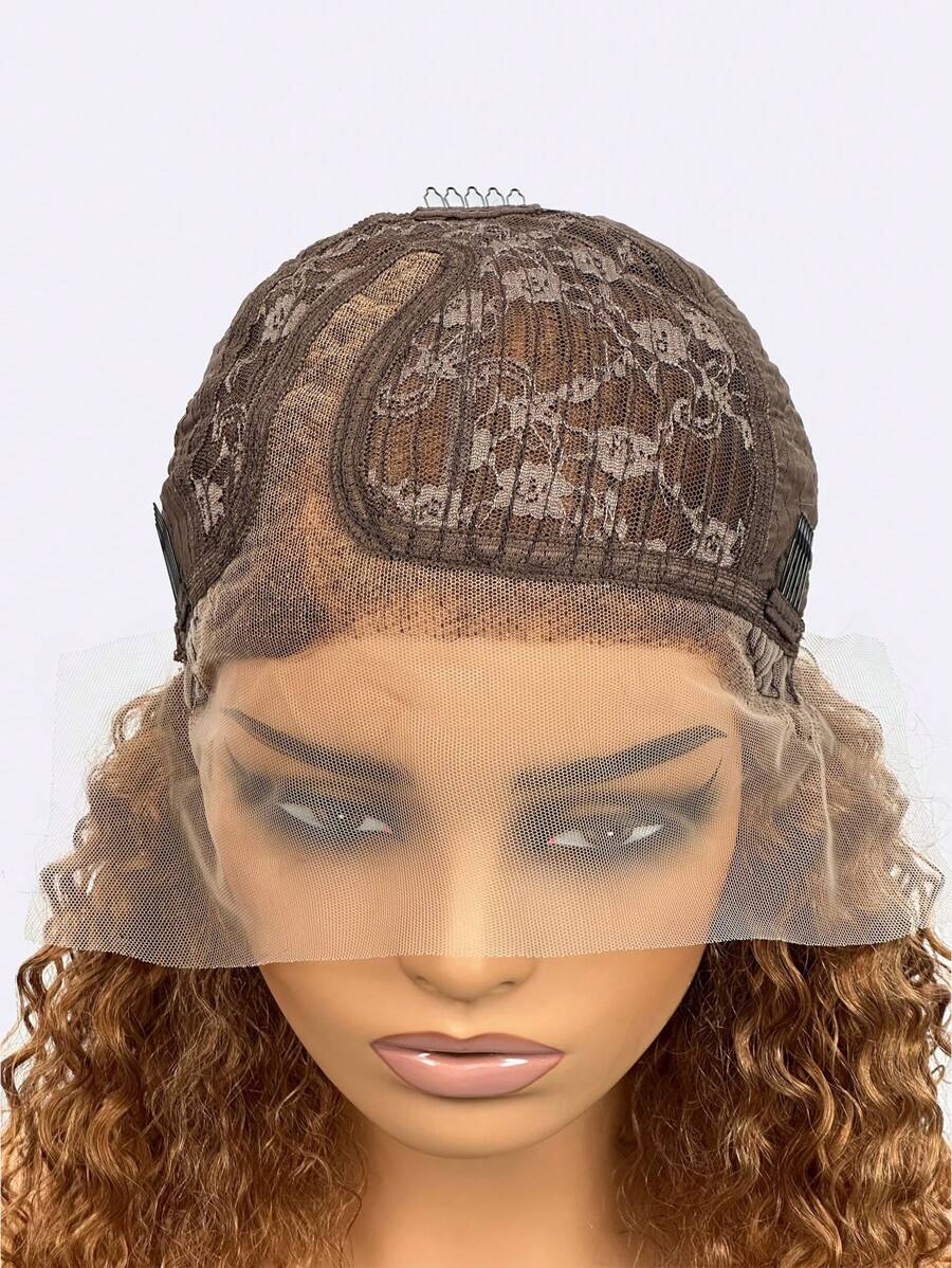Honey Blonde Bob Curly 13x1 C-Part Transparent Lace Wig 14Inch 150% ...