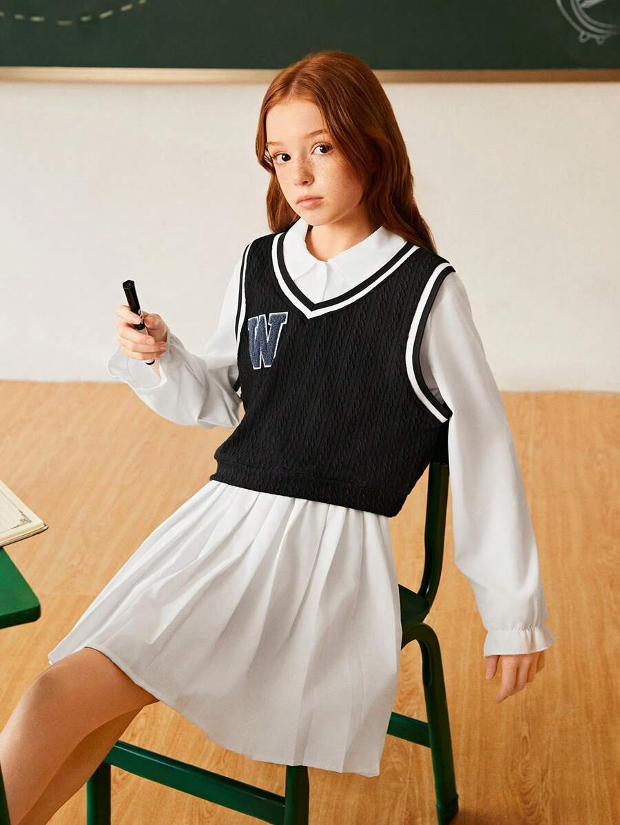 Tween Girl Basic Vest, Shirt And Pleated Skirt 3-Piece Academy Set ...