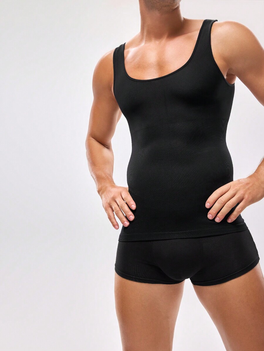 Manfinity Men's Solid Color Body Shaping Tank Top With Wide Shoulder ...