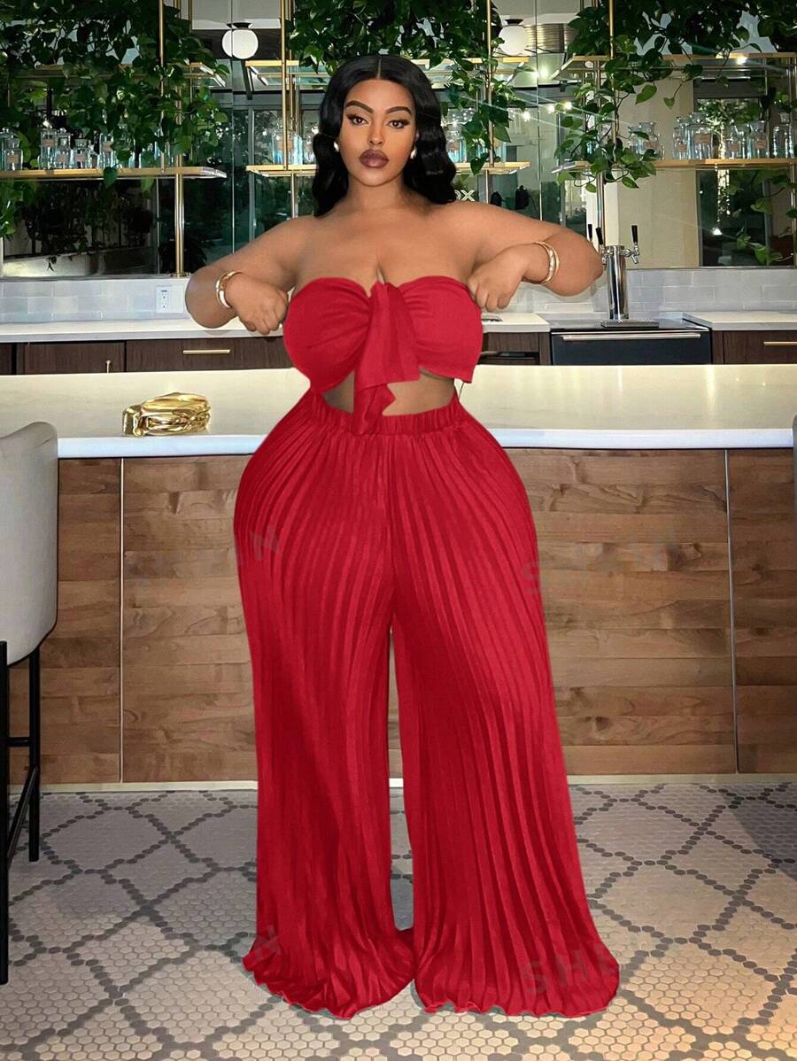 SHEIN Slayr Conjunto de calça plissada monocromática e top sem alças em ...