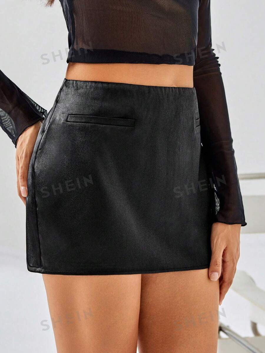 SHEIN TRNDY Simple And Sexy Solid Color Satin Low Waist Straight Cut ...