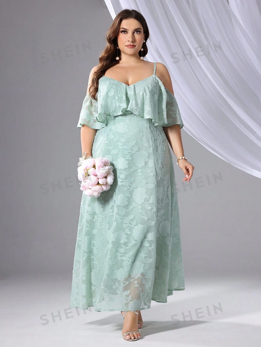 SHEIN Belle Plus Size Summer Elegant Shoulder-Baring Split Dress With ...