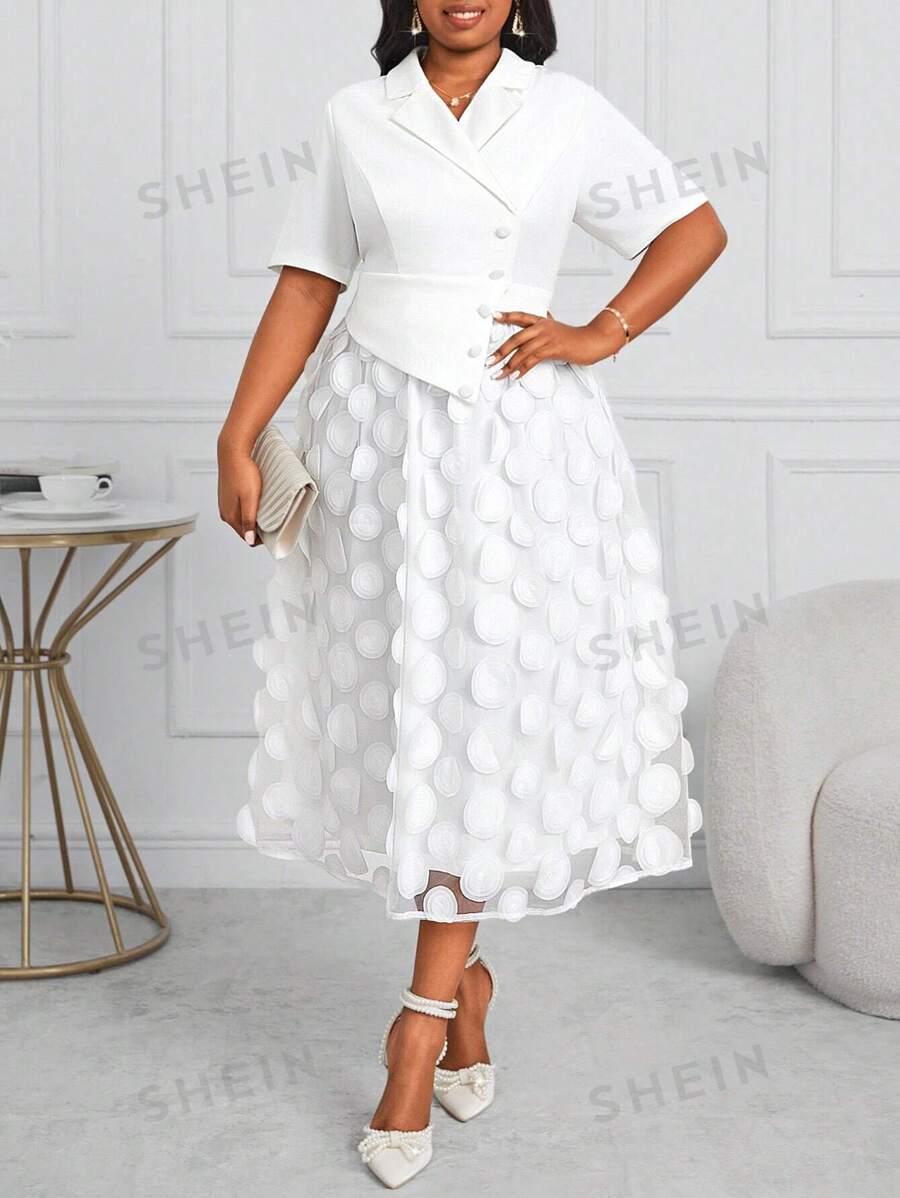 SHEIN Lady Vestido blanco elegante con cintura asimétrica para mujeres de talla grande con ...