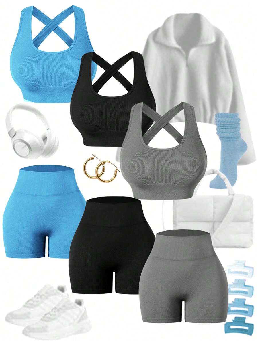 SHEIN Sport Studio Conjunto de ropa deportiva de yoga con torsión para ...