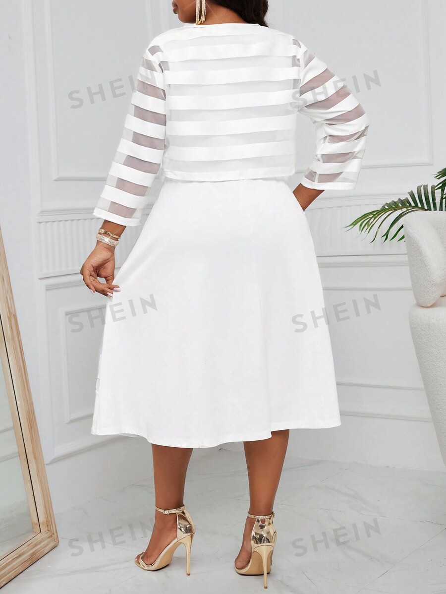 SHEIN Lady Plus Size White Sheer Mesh Fabric Cropped Top Regular ...