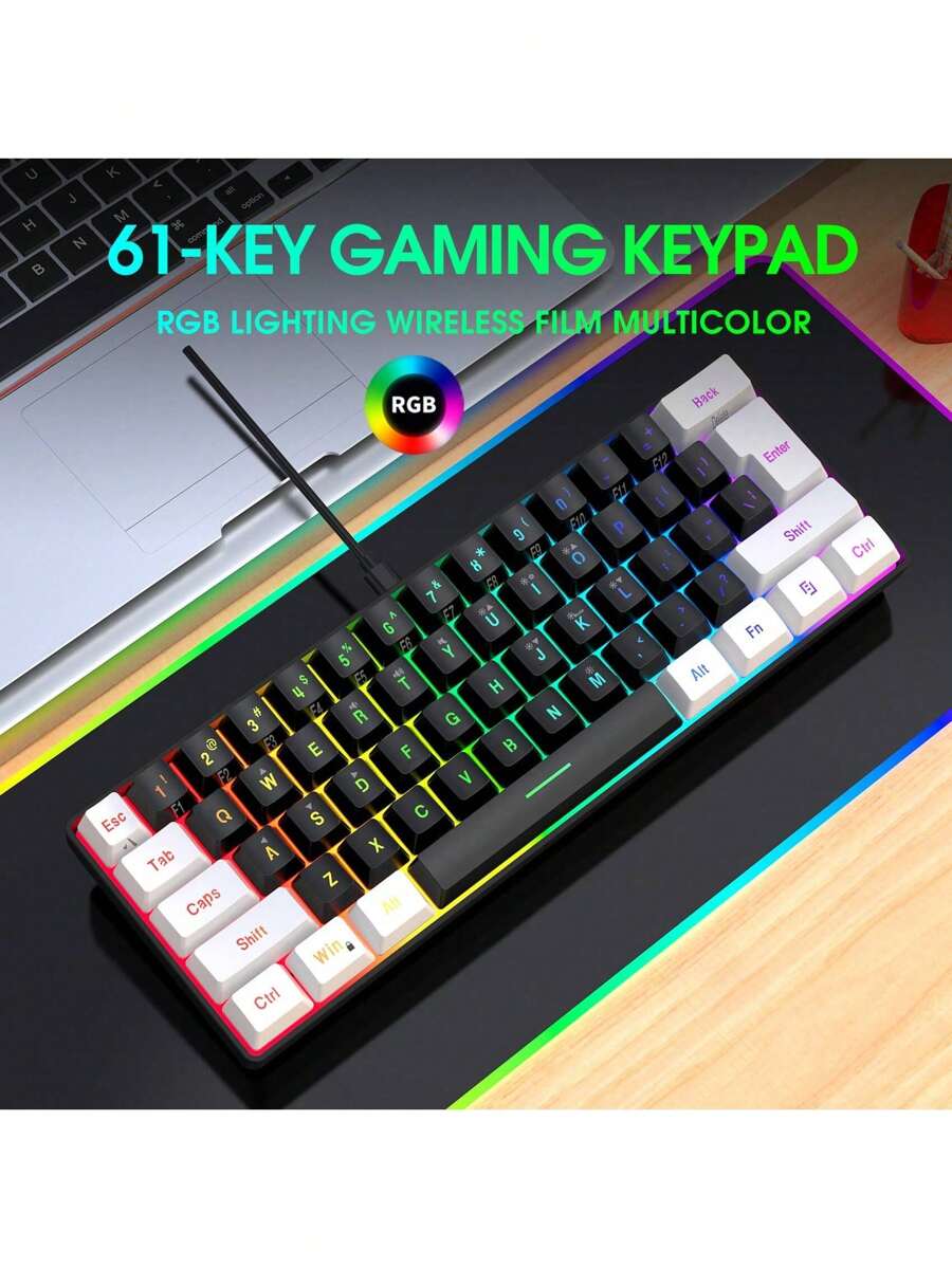 HXSJ Teclado de juego con cable 60%, teclado mini RGB retroiluminado ...