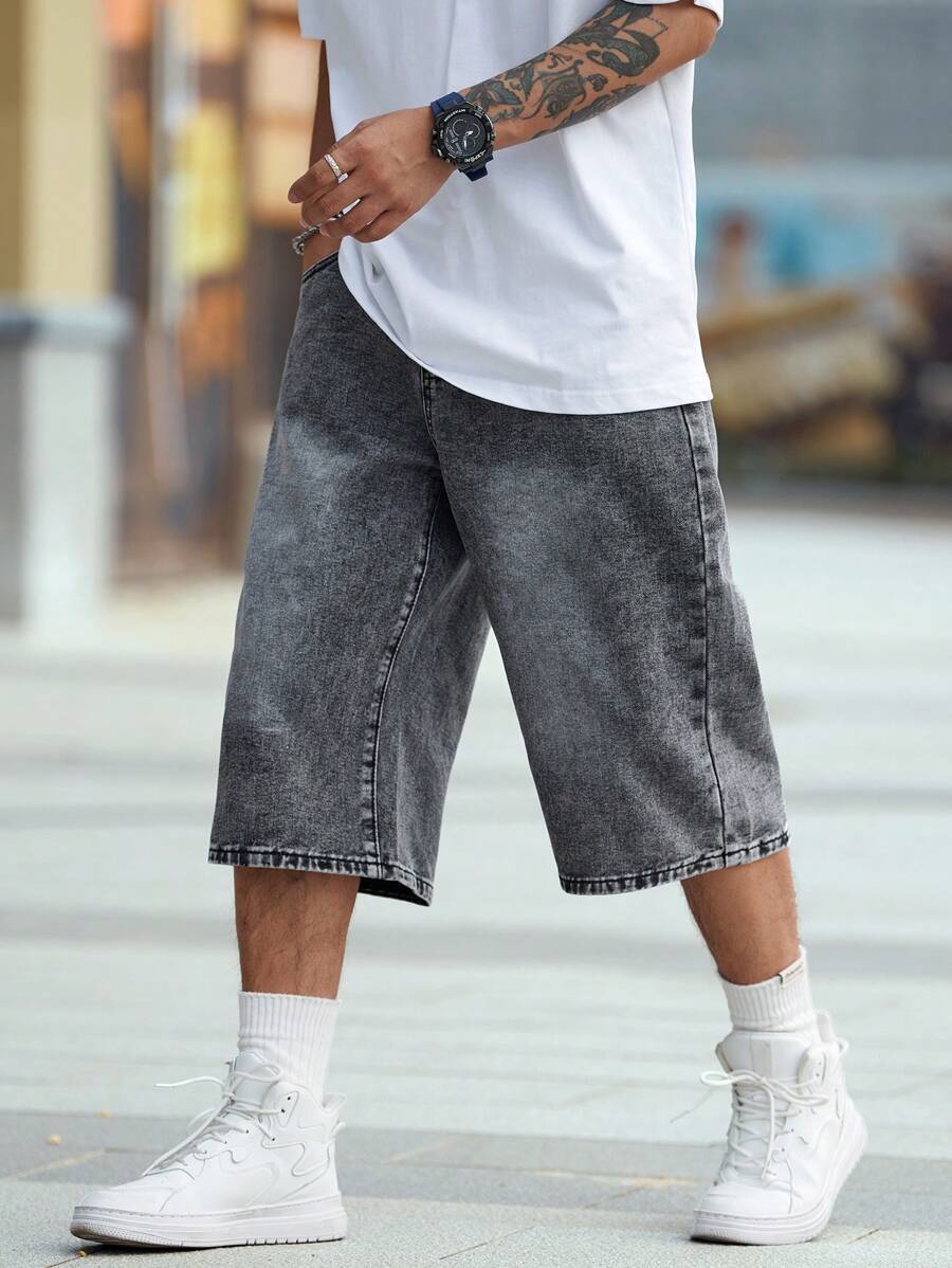 Manfinity EMRG Men's Casual Everyday Denim Wide-Leg Shorts Going Out ...