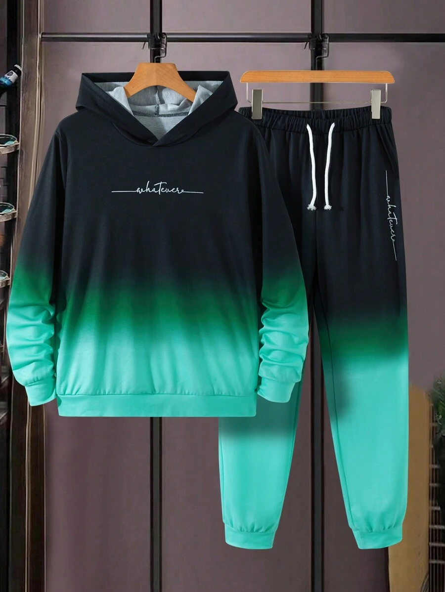 2pcs/Set Teen Boys' Casual Gradient Printed Hoodie And Sweatpants ...