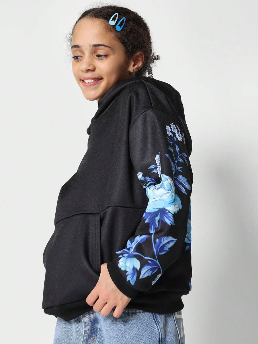 SUMWON Tween Girls Overhead Hoodie With All Over Floral Print | SHEIN UK