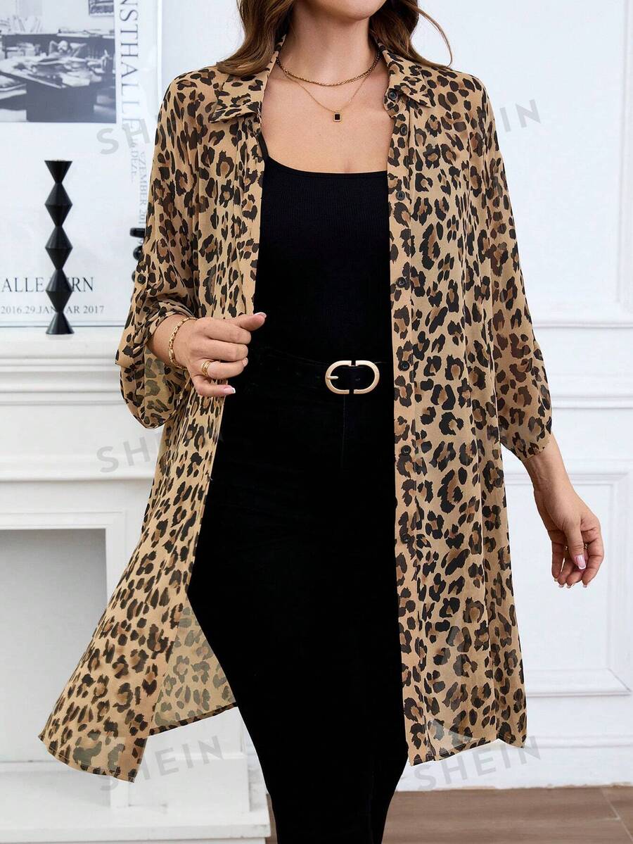 SHEIN Clasi Plus Size Women Leopard Print See-Through Top For Summer ...
