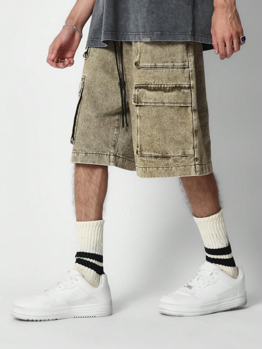 SUMWON Pull On Denim Cargo Jorts | SHEIN UK