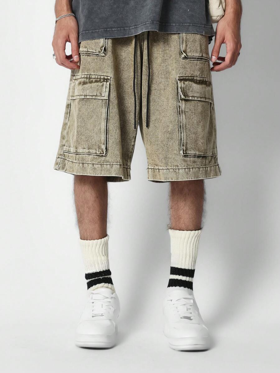 SUMWON Pull On Denim Cargo Jorts | SHEIN USA