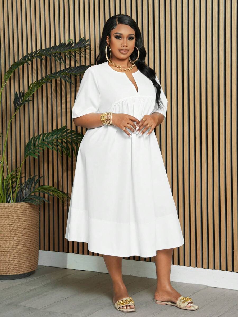 Slaydiva Plus Size Elegant & Commuting & Vacation & Daily Loose White ...