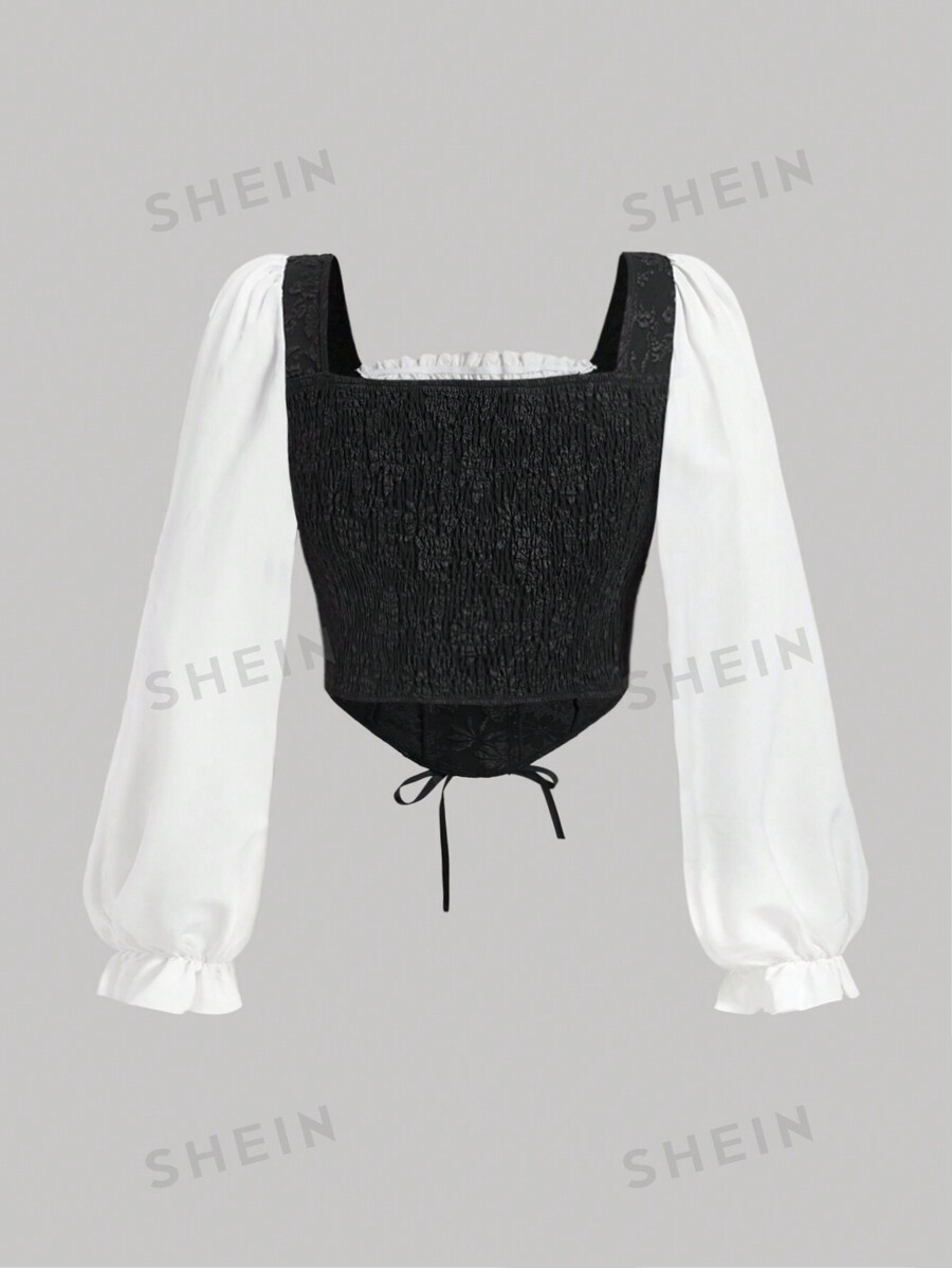 SHEIN MOD Plus Size Vintage Court Style Jacquard 2 In 1 Shirt, Black ...