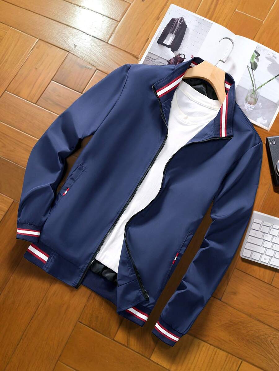Manfinity Homme Men's Solid Color Simple Daily Jacket, Plus Size, Light ...