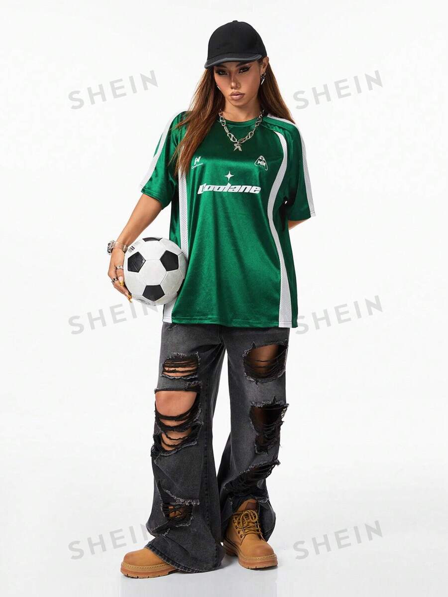 SHEIN Coolane Women's Blokecore Street Style Large Numbers Pattern ...