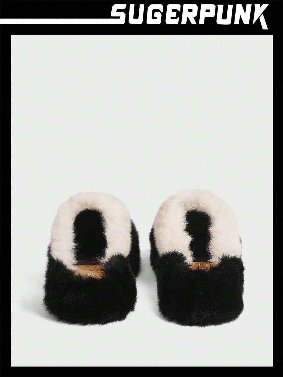 Sugerpunk Round-Toe Half-Slipper Fluffy Platform Slides, Soft & Warm ...