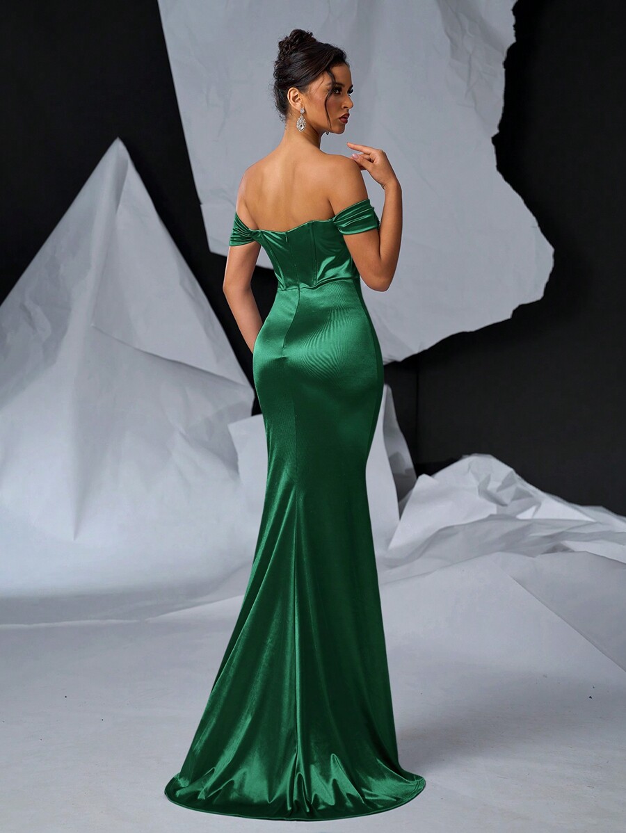 Glamrae Elegant, Gorgeous And Sexy Off-Shoulder Dress With Shiny Satin ...