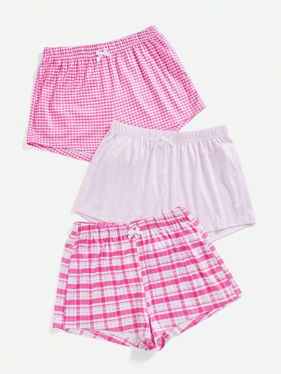 SHEIN Women's 3pcs Plaid Patterned Pajama Bottom Sleep Shorts Set ...