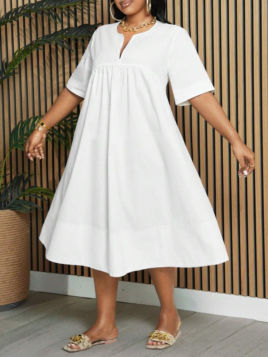 Slaydiva Plus Size Elegant & Commuting & Vacation & Daily Loose White ...