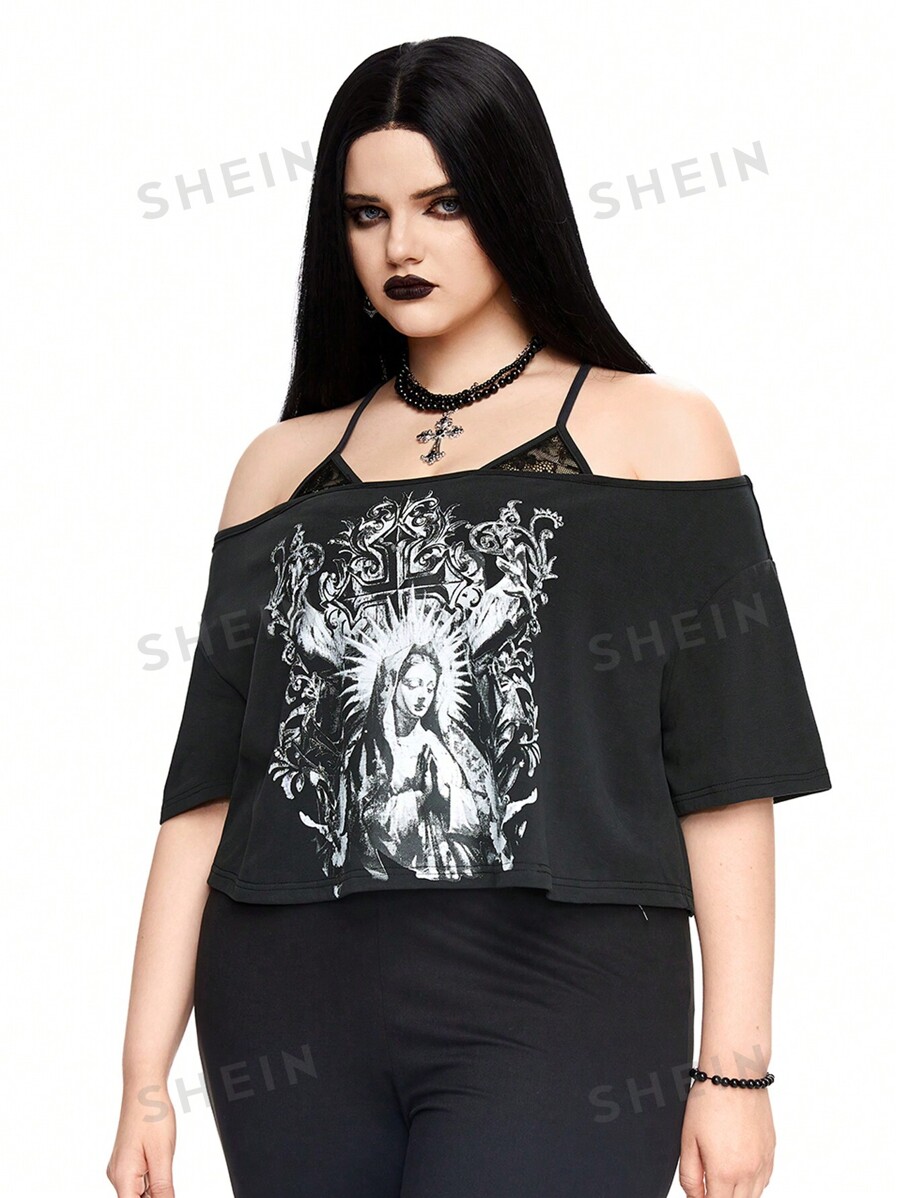 ROMWE Grunge Punk T-shirt court à manches courtes grande taille grande ...