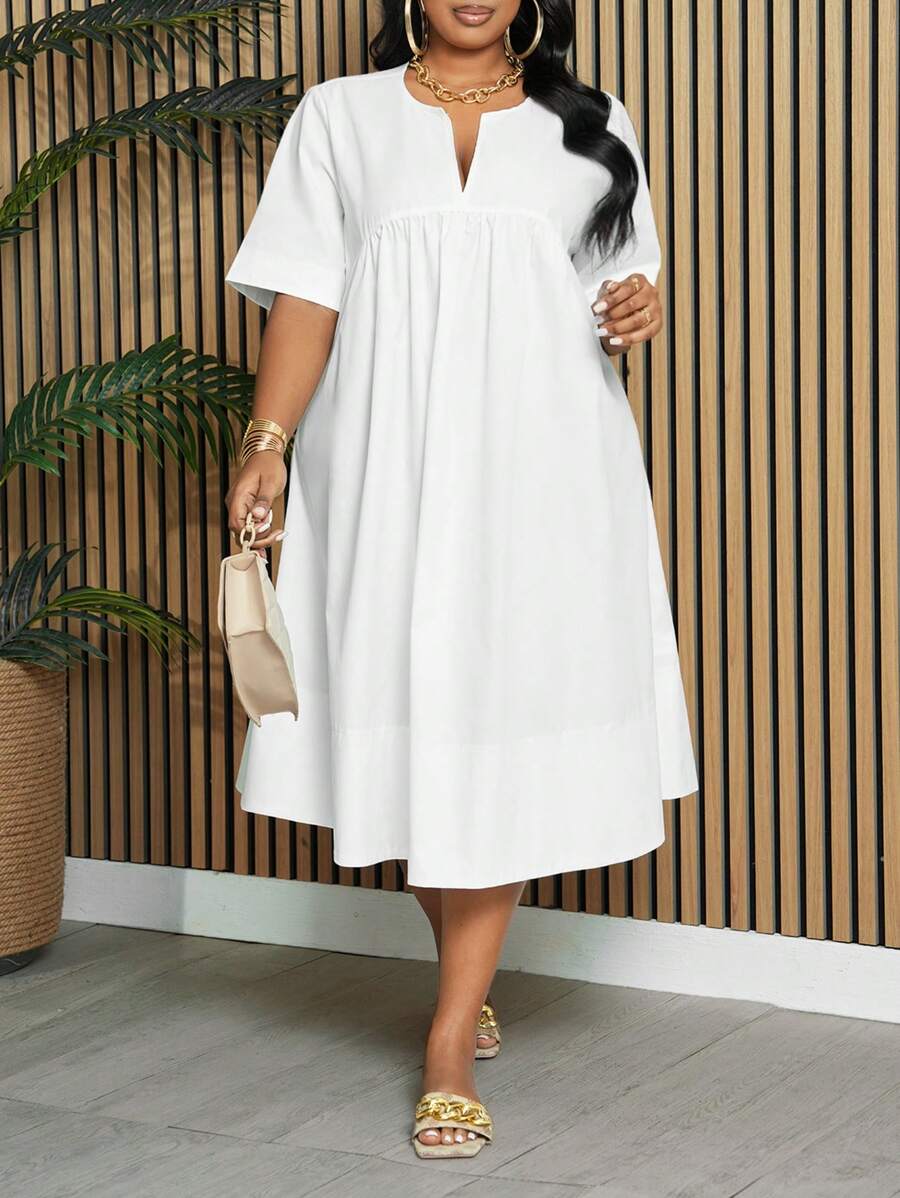 Slaydiva Plus Size Elegant & Commuting & Vacation & Daily Loose White ...