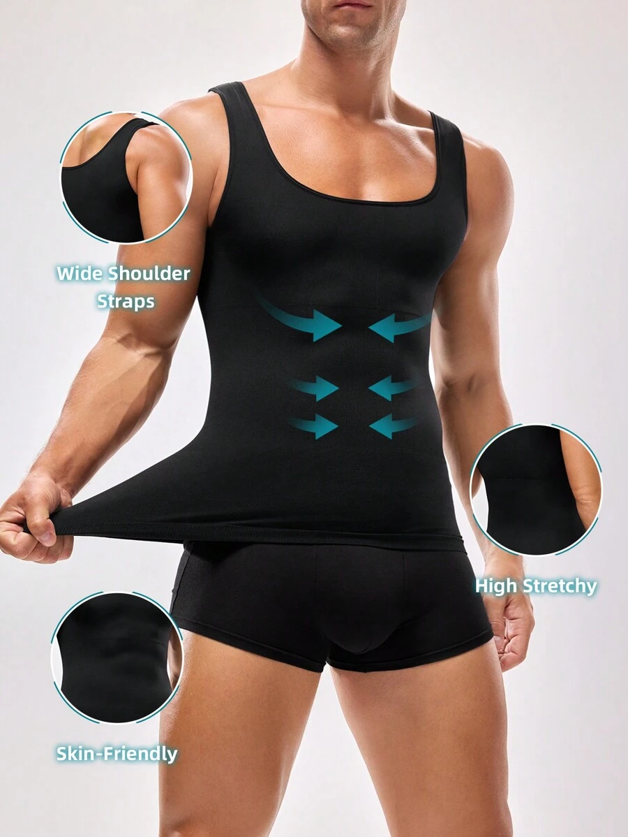 Manfinity Men's Solid Color Body Shaping Tank Top With Wide Straps ...