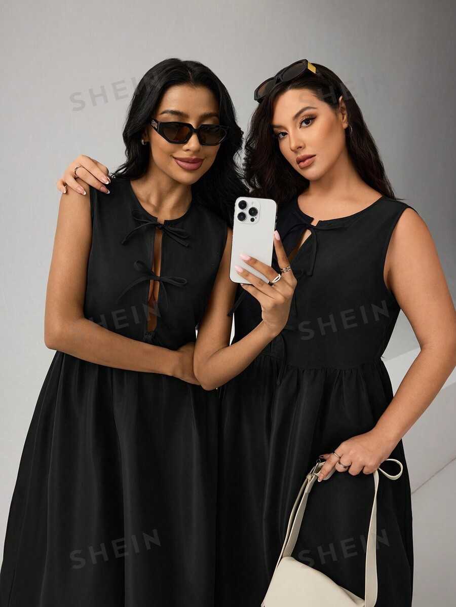 SHEIN CURVE+ Curve Plus Women's Plus Size Black Sleeveless Basic Style ...