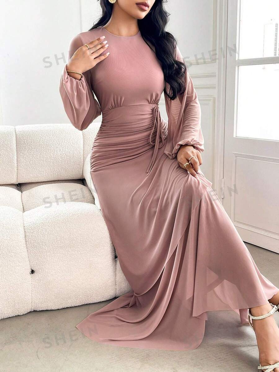 SHEIN Modely Women's Plain And Simple Daily Wear Long Sleeve Arabian Dress Party Elegant Evening ...