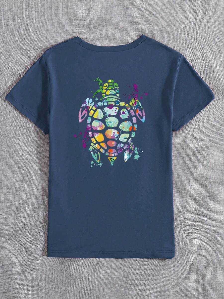 INAWLY Watercolor Ocean Turtle Print Women's Short Sleeve Casual T ...