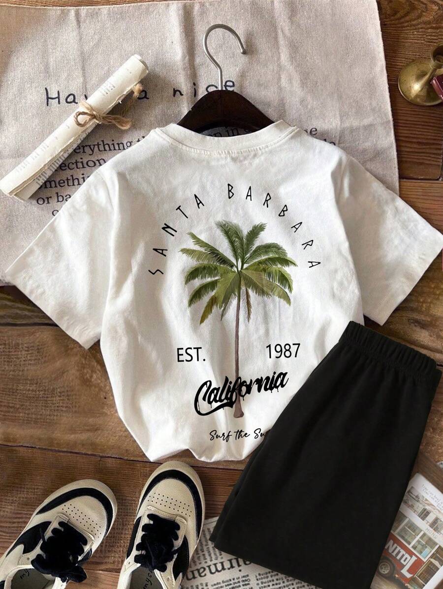SHEIN Summer Palm Tree Print Vacation Landscape Design Tween Girl ...