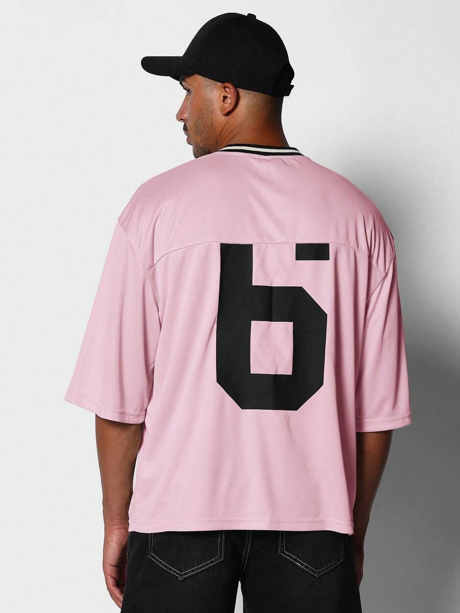 SUMWON Boxy Fit Mesh Baller Tee With Back Number Graphic Print College ...