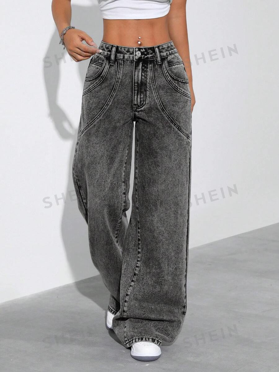 SHEIN ICON Women's Baggy Wide Leg Casual Denim Pants, Comfortable And ...