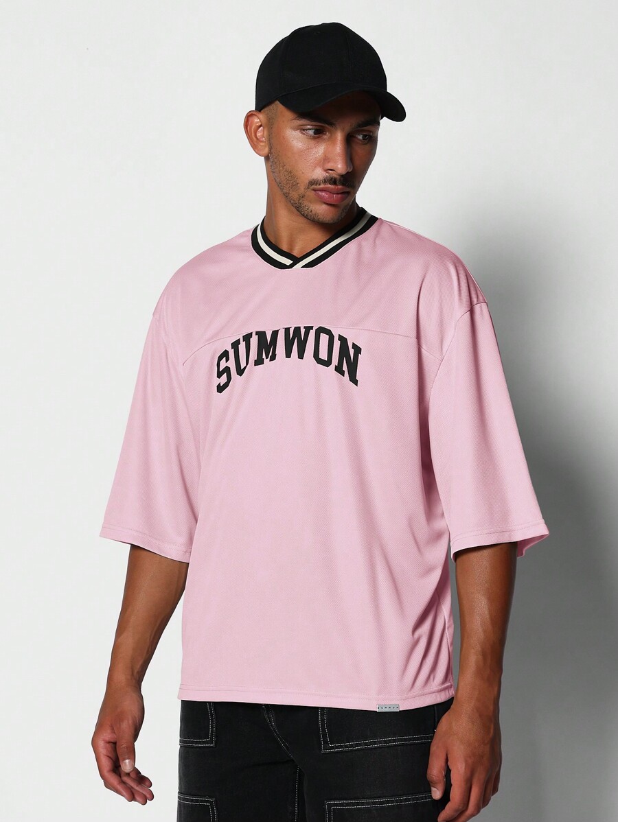 SUMWON Boxy Fit Mesh Baller Tee With Back Number Graphic Print College ...