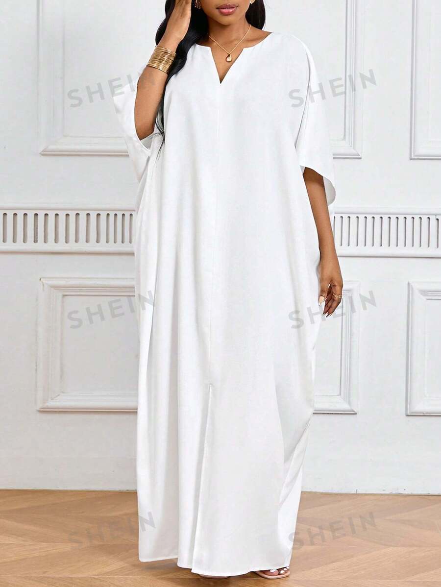 SHEIN CURVE+ Plus Size White Short Sleeve Dress For Women, Loose ...
