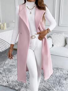 Calvaya Sleeveless Mid-Length Woolen Vest | SHEIN USA