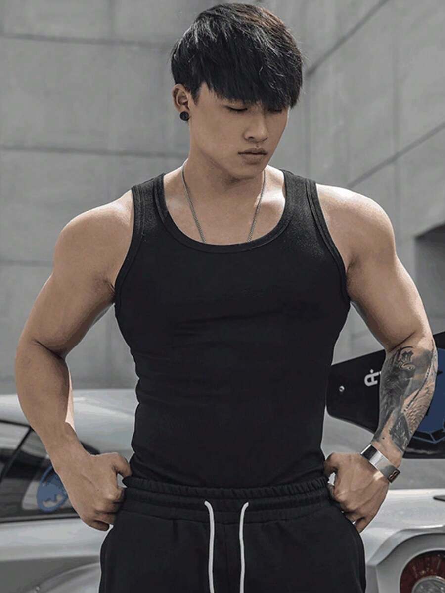 Manfinity Fitness Boyfriend Style Men's Solid Color Simple Summer ...