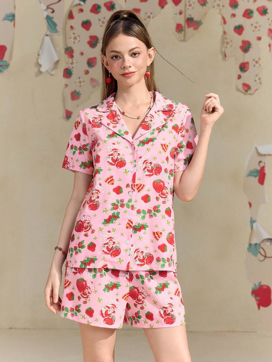 Strawberry Shortcake X SHEIN Women's Strawberry Print Sweet Pajama Set ...