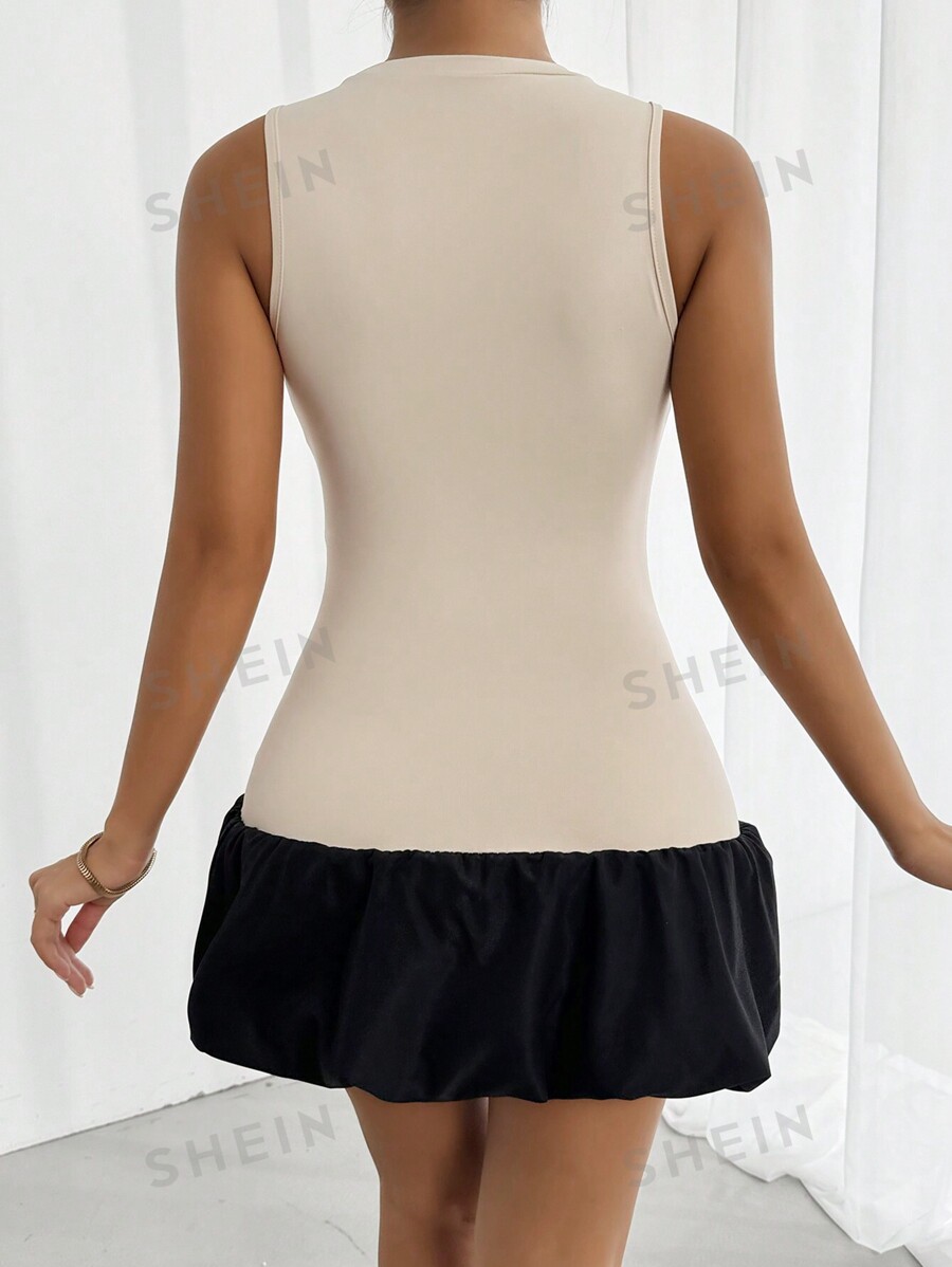 SHEIN Privé Women Frenchie Color Blocked Sleeveless A-Line Bubble Dress ...