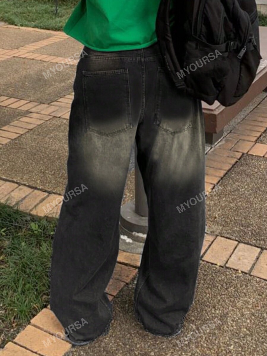 MYOURSA Slant Pocket Casual Baggy Washed Wide Leg Jeans | SHEIN UK