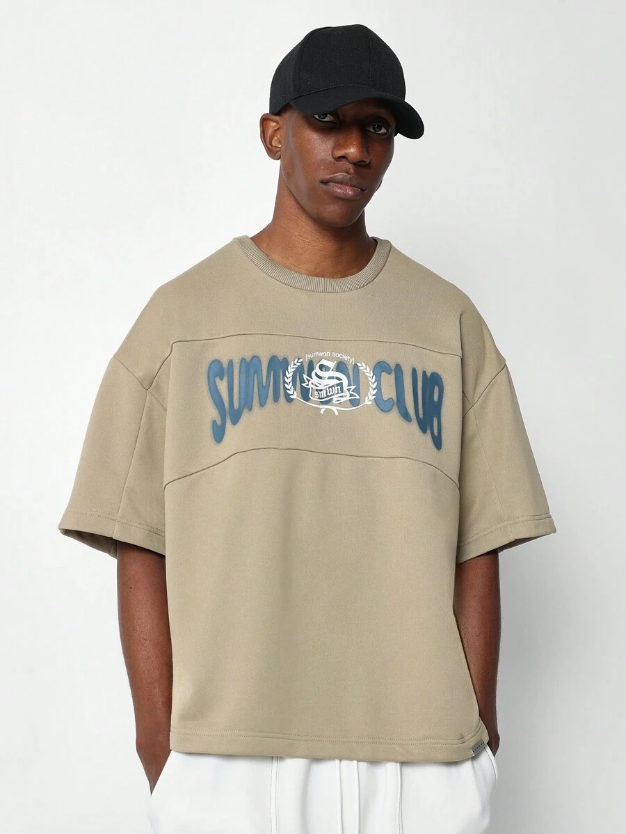 SUMWON Boxy Fit Seamed Tee With Front Graphic Print | SHEIN USA