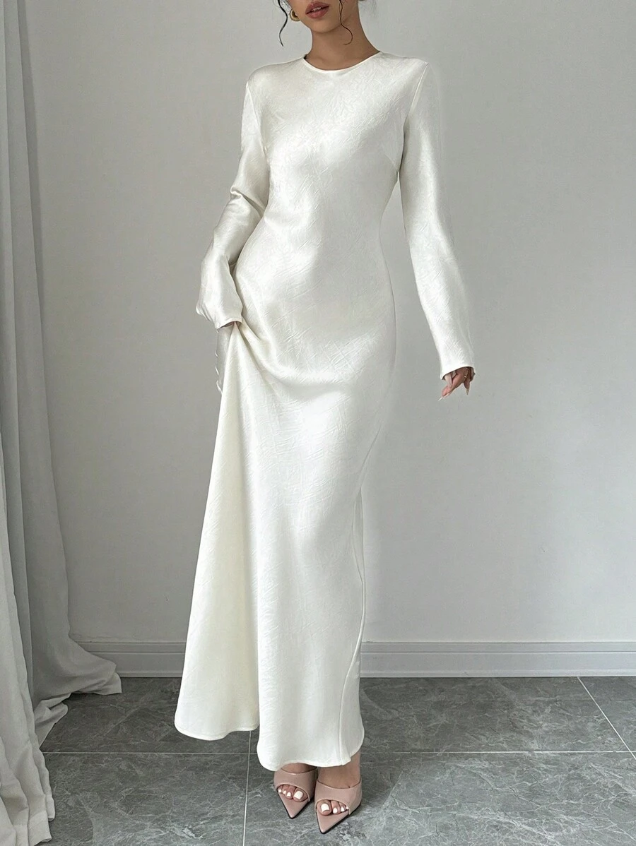 Elenzga Elegant Spring & Autumn Round Neck Fish-Tail Long Dress Maxi ...