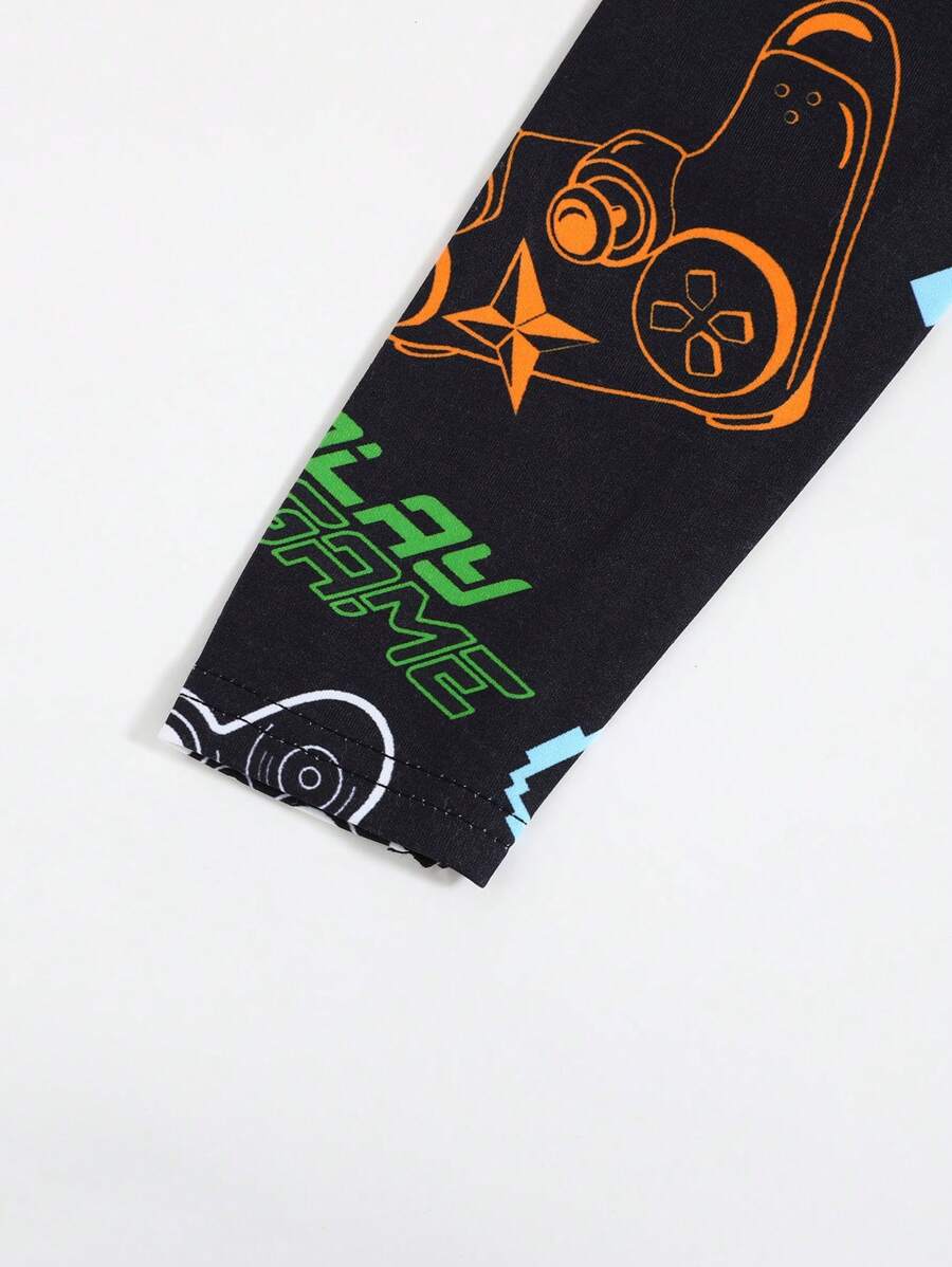 SHEIN Tween Girl's Snug Fit Neon Gaming Controller Print Long Sleeve ...