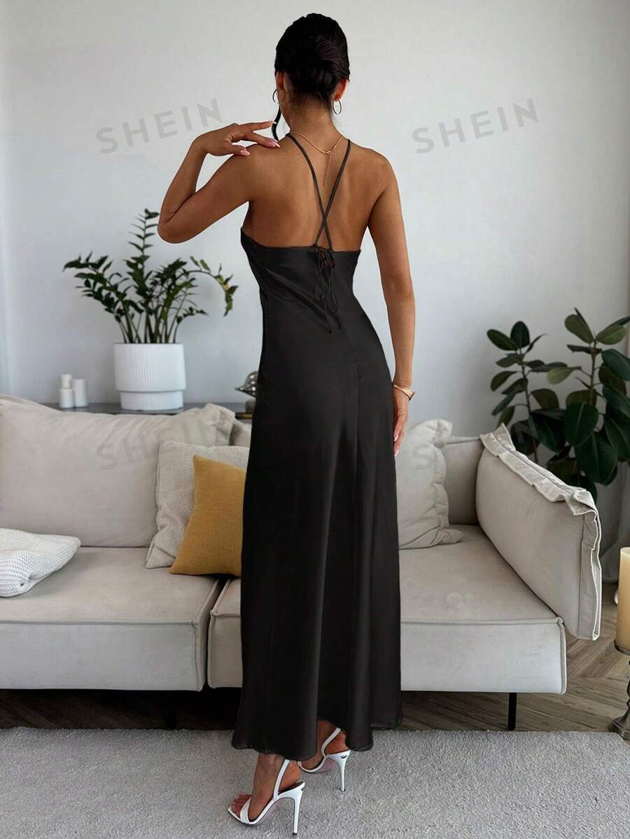 SHEIN Privé Vestido elegante de flores con escote de halter y cola de pez, perfecto para la ...