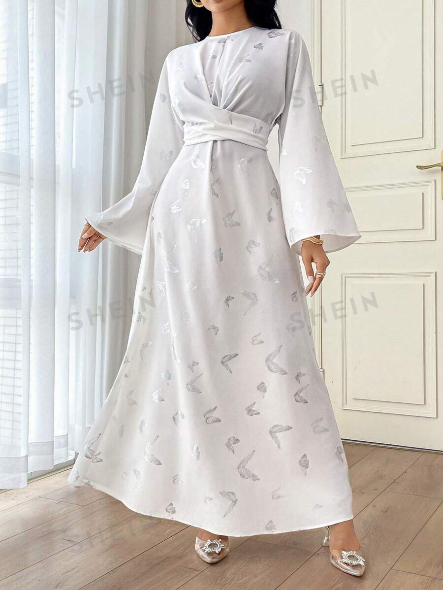 SHEIN Modely Women's Printed Simple Everyday Arabian Dress Party Elegant Evening Long Sleeve ...