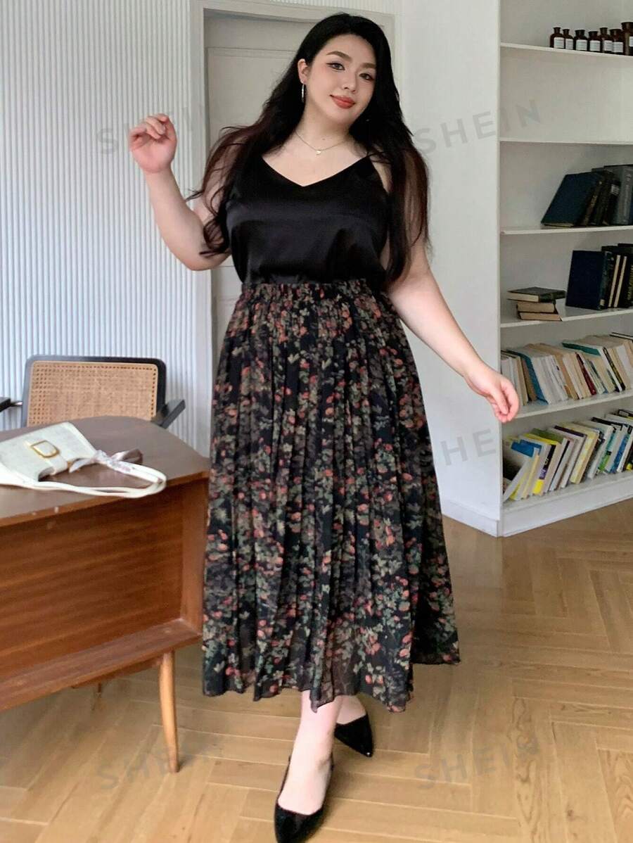 Dazy Plus Floral Printed Pleated Skirt | SHEIN UK