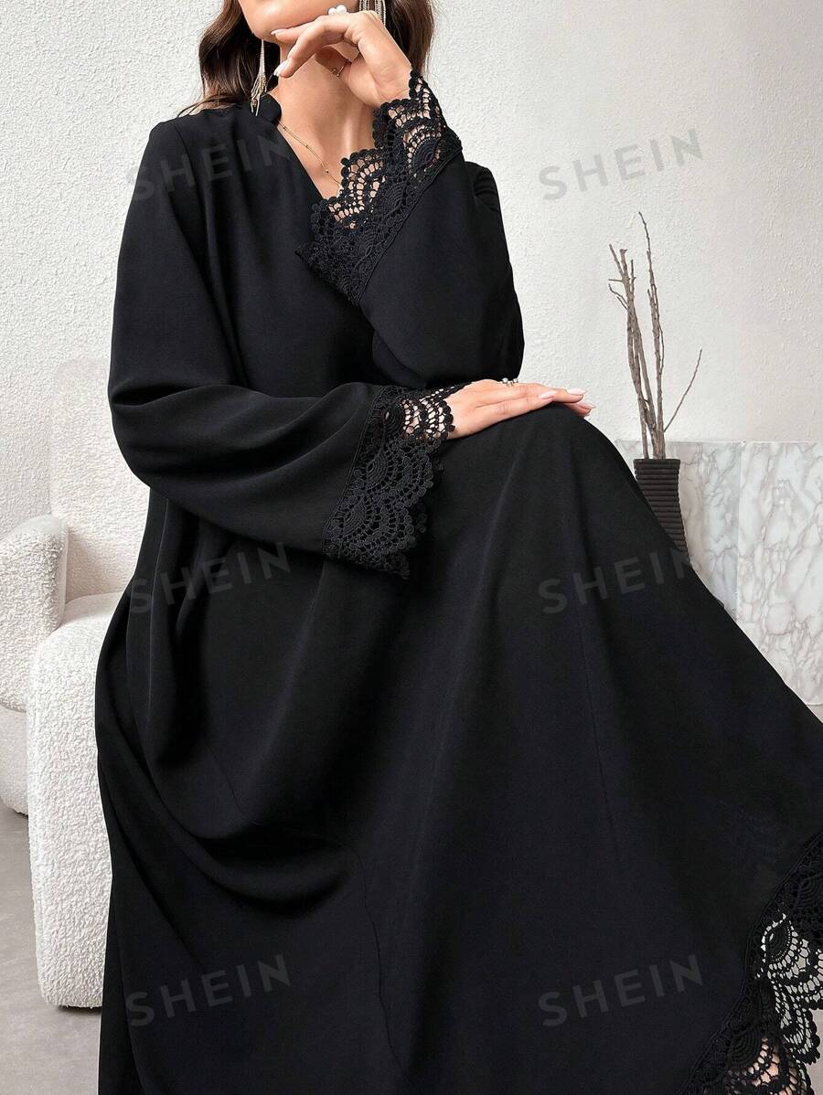 SHEIN Najma Ladies' Solid Color Simple Everyday Arabian Dress, Modest Maxi Abaya Dress | SHEIN USA