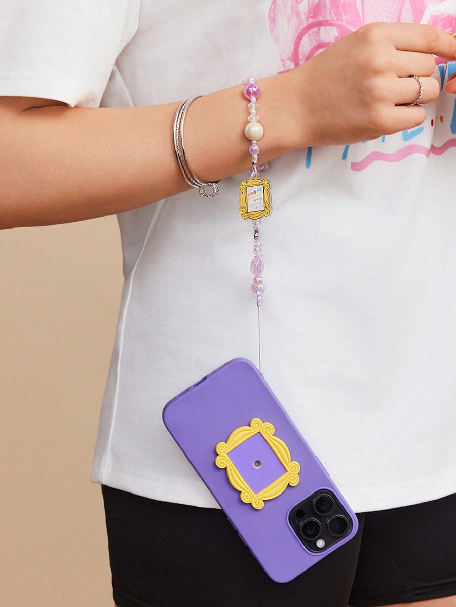FRIENDS X SHEIN 文字とフレームパターンのかわいい ビーズ携帯電話ストラップ飾り付きペンダント、ギフト | #SHEIN新生活応援セール